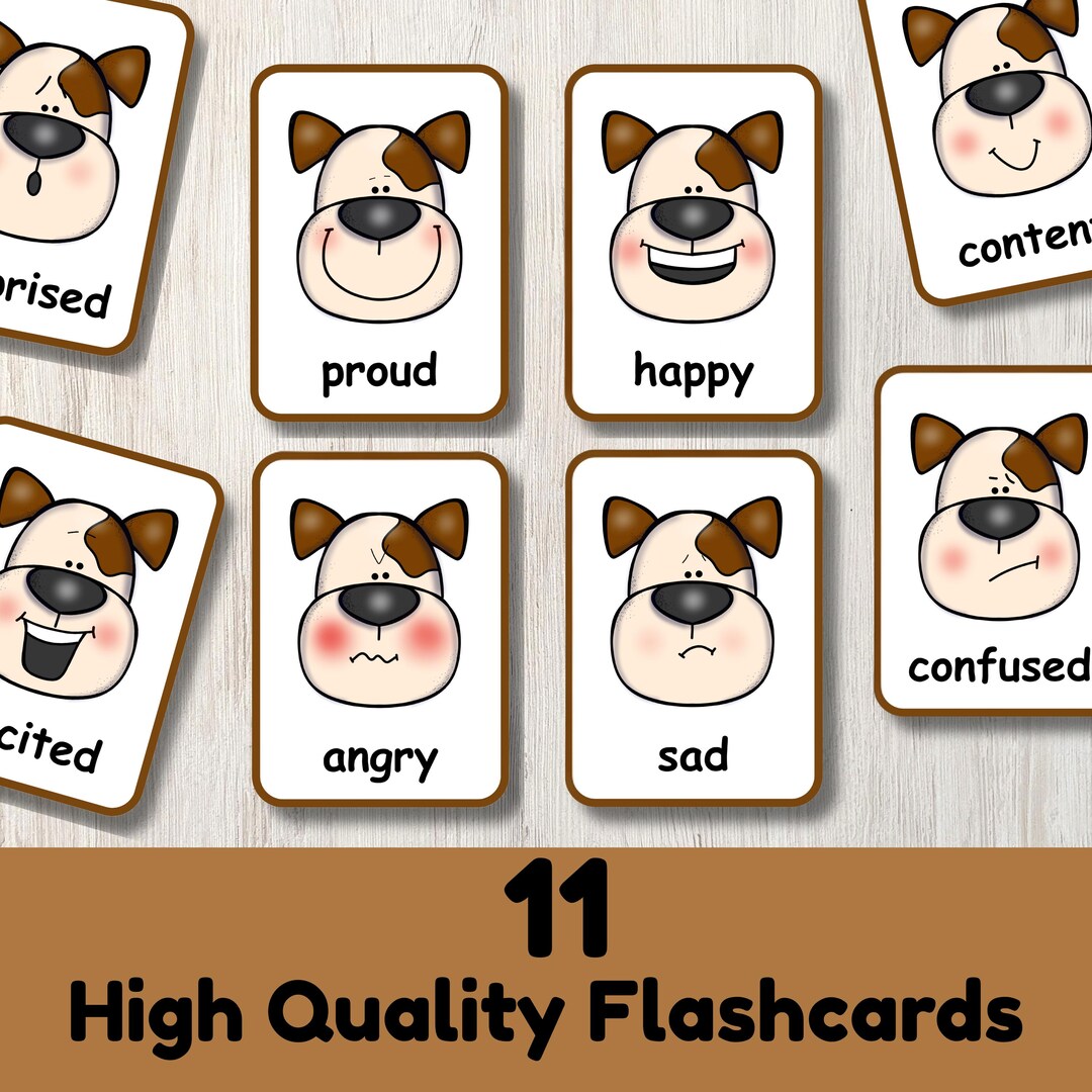 11 Cute Dog Emotions & Feelings Flashcards for Kids | Speech Therapy ...