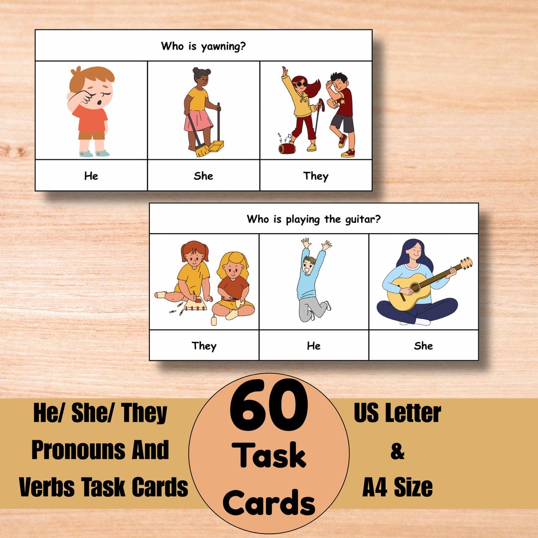 He/she/they Pronouns Task Cards, Verbs/actions Task Cards, Speech ...