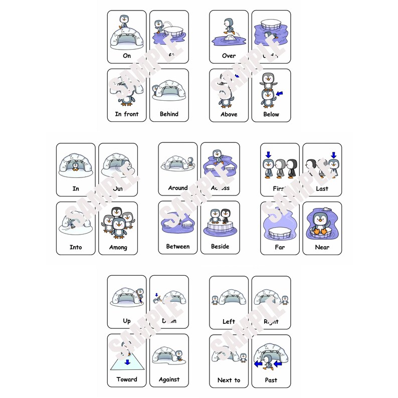 28 Cute Penguin Prepositions Flashcards, High Quality, Speech Therapy ...