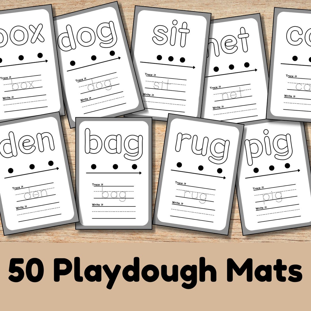 50 CVC Playdough Mats Printable, Kindergarten Phonics Sounds, CVC Word ...