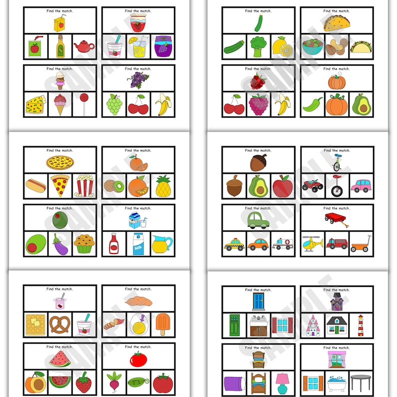 88 Non-identical Matching Task Cards, Match Non-identical Images for ...