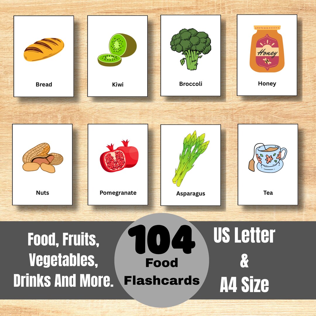Food & Drinks Flashcards Bundle, Printable Educational Flashcards for ...