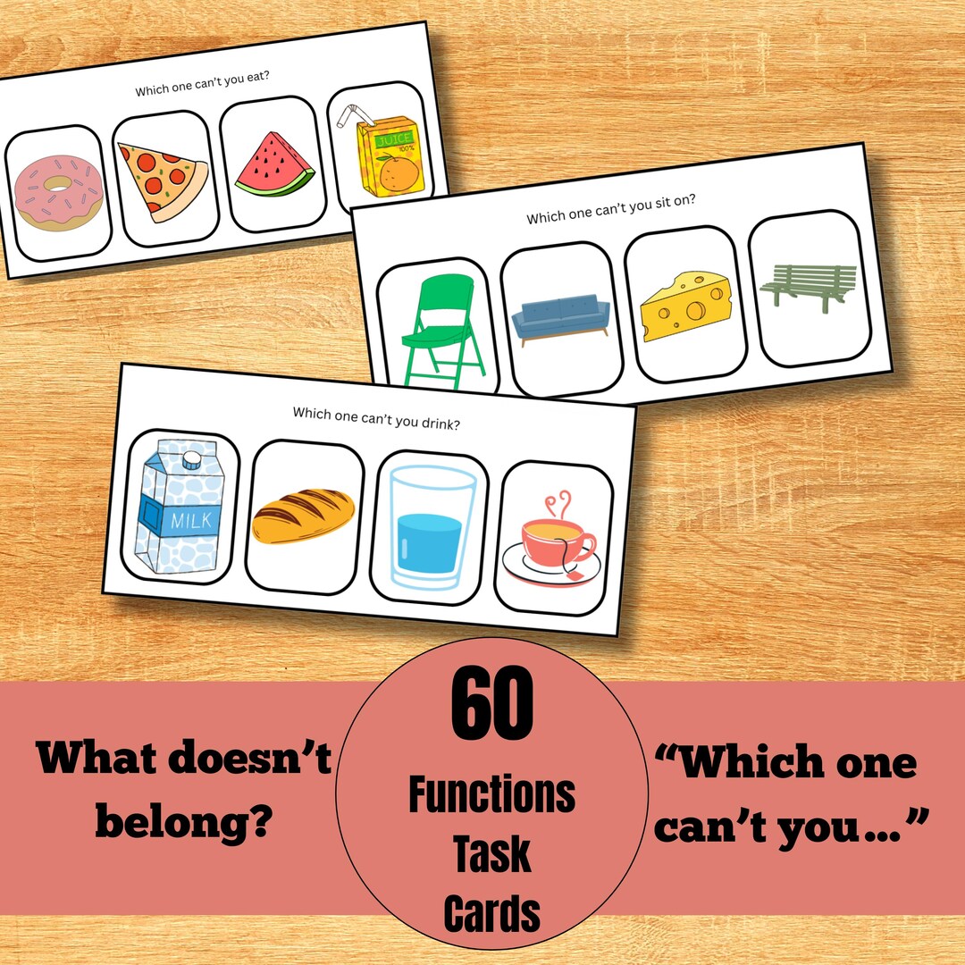 What Doesn’t Belong? Functions Task Cards, Language Development, Speech ...