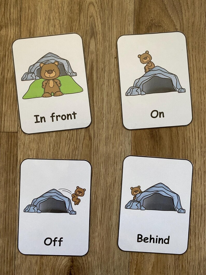 28 tarjetas didácticas con preposiciones de osos, alta calidad, terapia ...