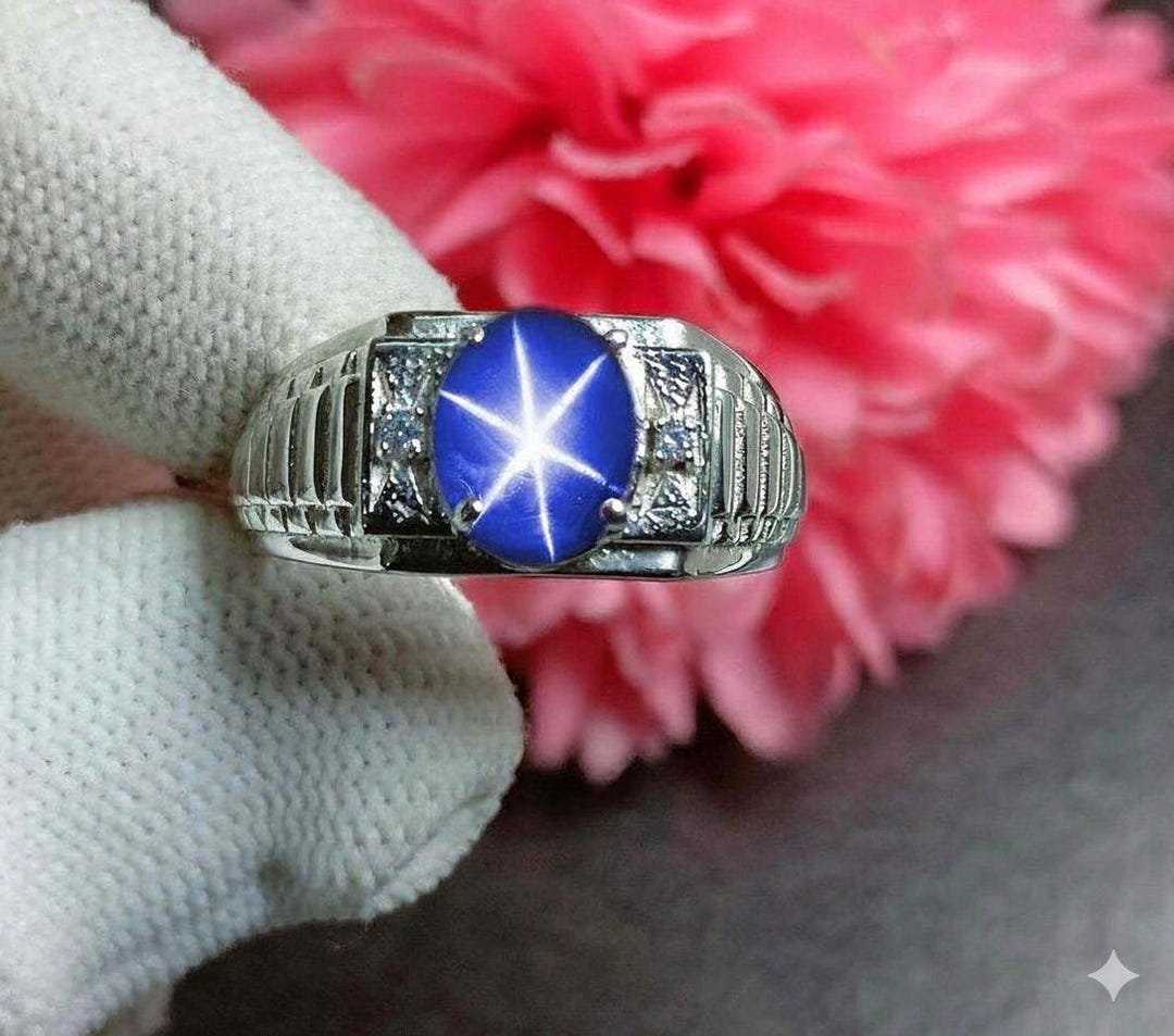 Oval Cut Blue Star Sapphire Ring: Lindy Star, Sterling Silver Solitaire ...