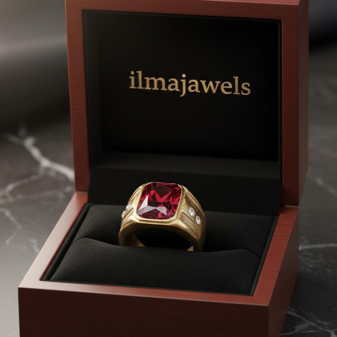 Cushion Cut Red Garnet Signet Ring, 925 Sterling Silver - Etsy