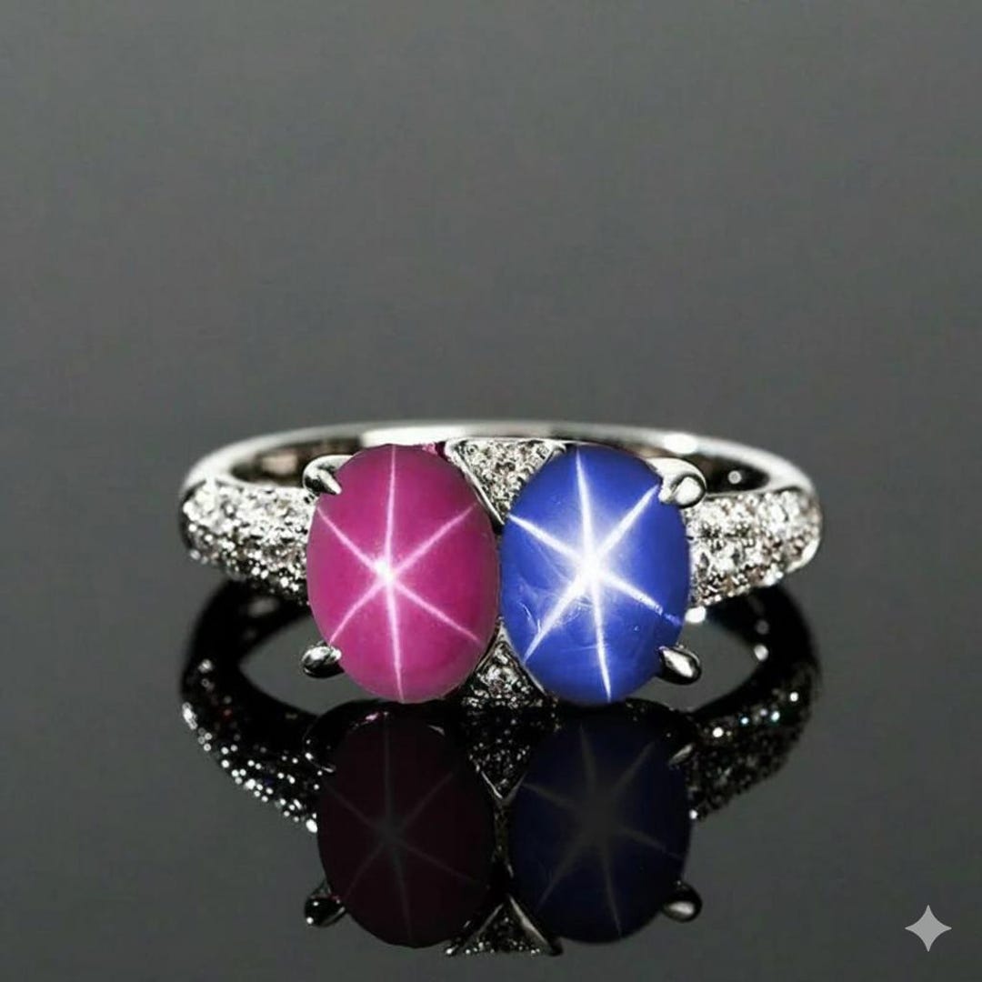 Blue and Pink Star Sapphire Ring: Lindy Star, Sterling Silver Solitaire ...
