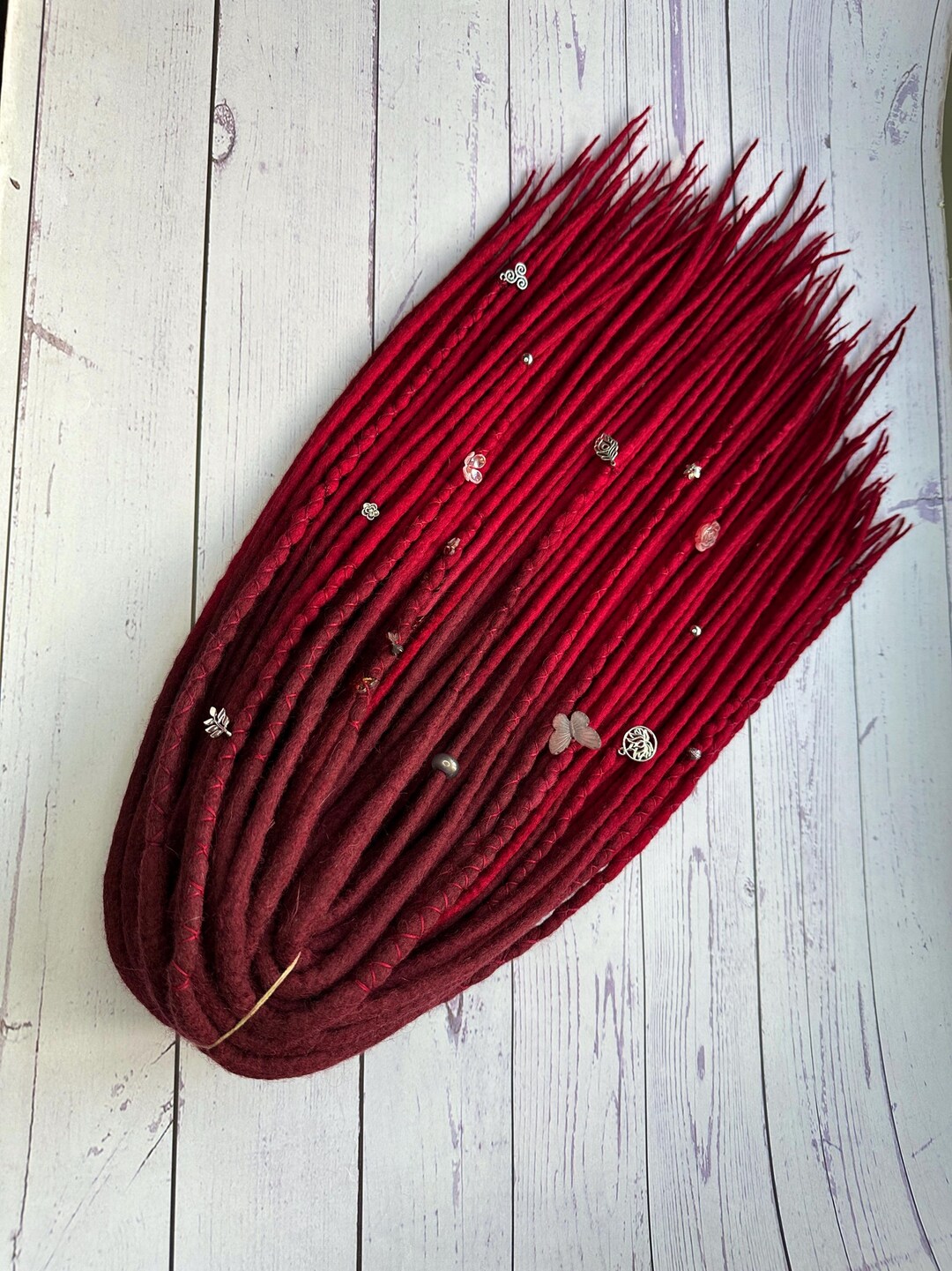 Deep Crimson Felt Dreadlocks – Red Ombre Handmade Wool Dreads, Dread ...