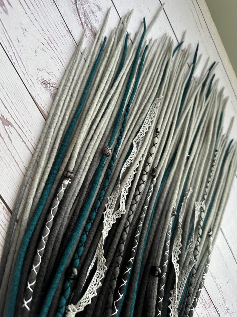 Handmade Wool Dreadlock Extensions: Teal, Gray, and Black Boho Gothic ...