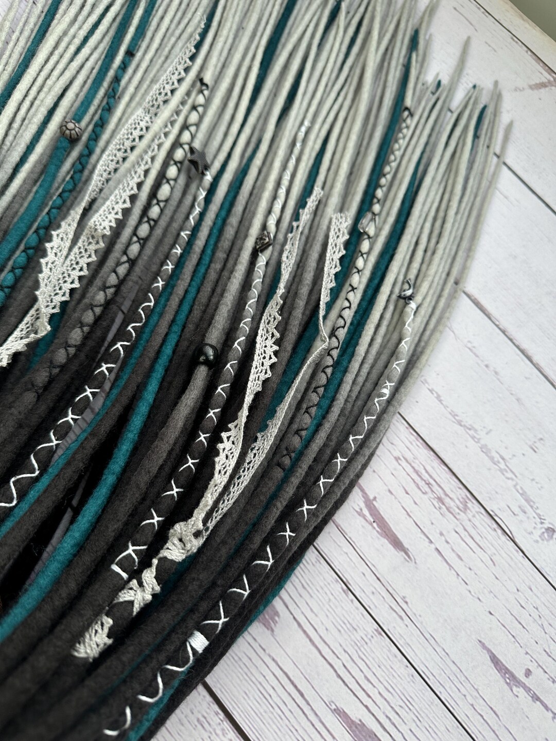 Handmade Wool Dreadlock Extensions: Teal, Gray, and Black Boho Gothic ...
