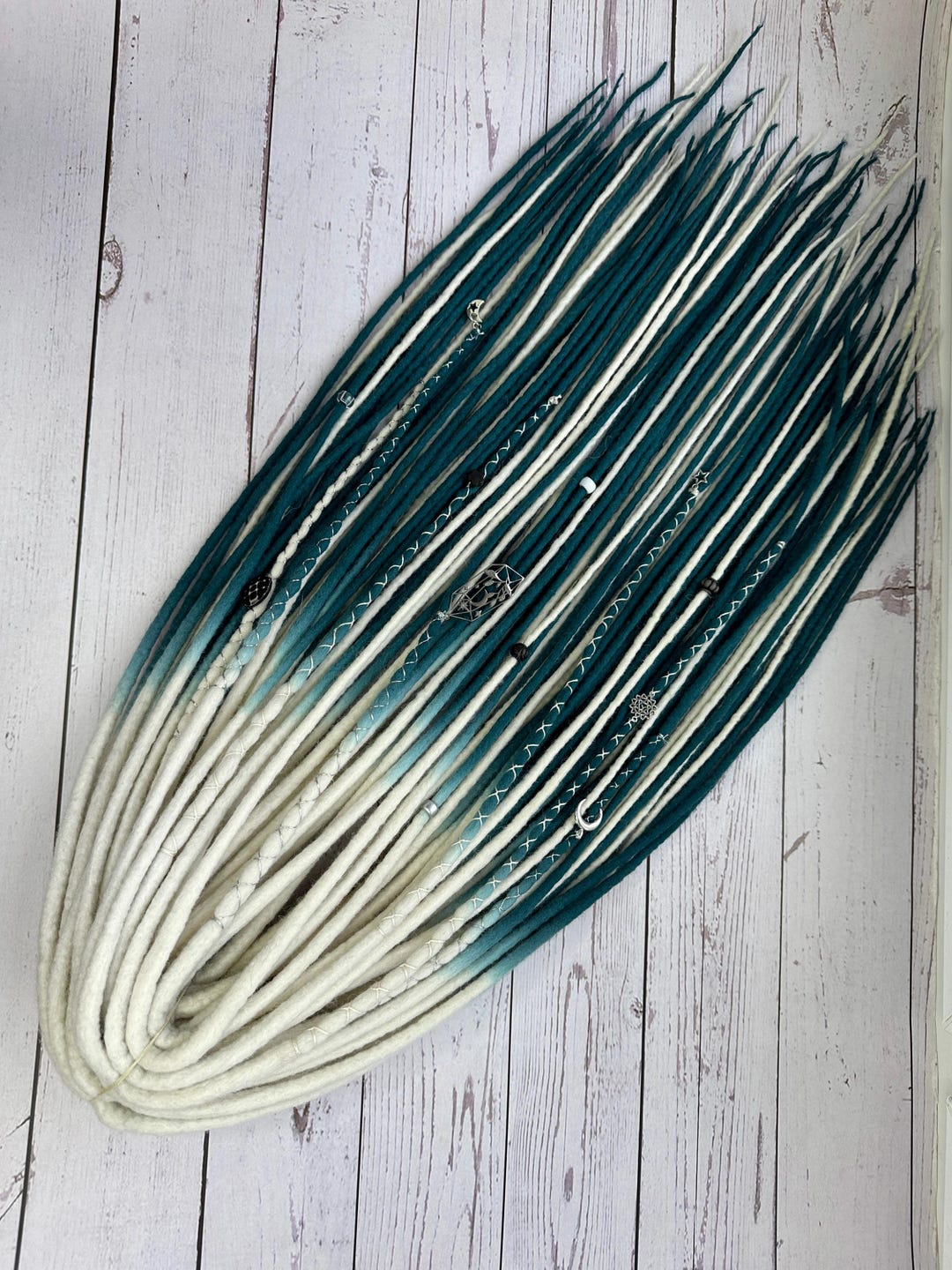 Turquoise White Ombre Wool Dreads – Handmade Wool Dreadlock Extensions ...