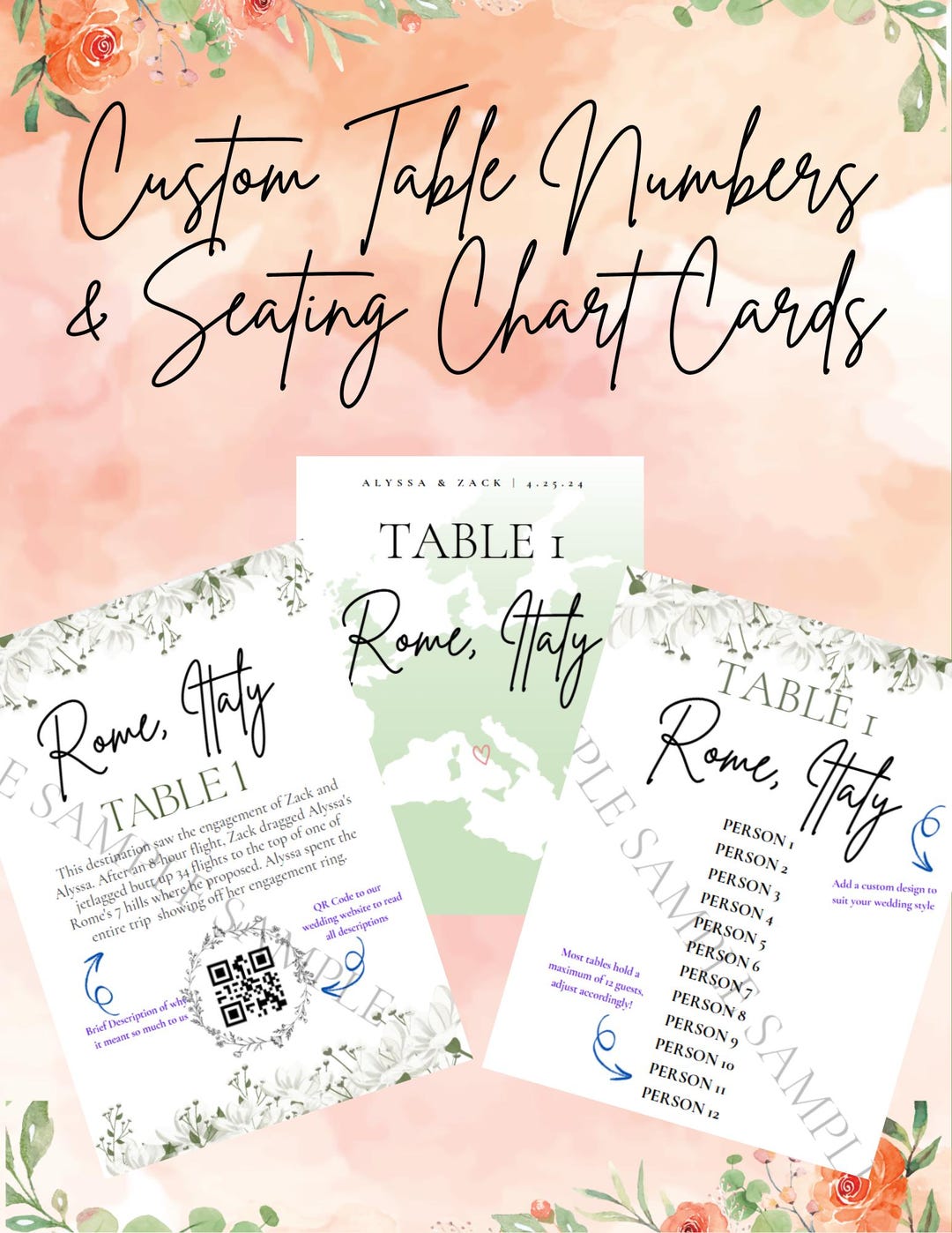 Custom Table Numbers & Seating Chart Cards - Etsy