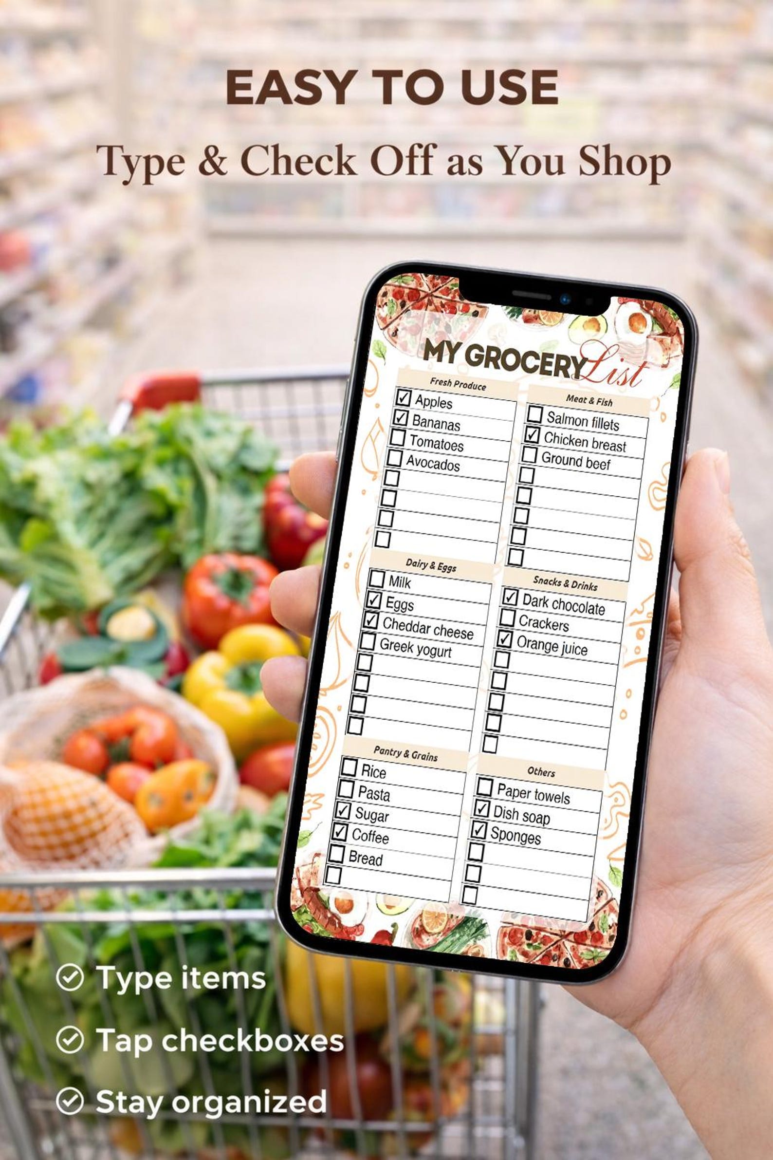 Phone Grocery PDF | Editable Mobile Shopping Checklist | Digital Food ...