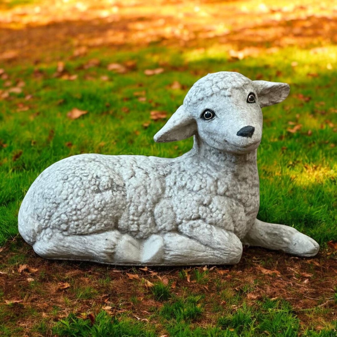 Painted Lamb Figure Farm Animal Garden Statue Stone Sheep Painted ...