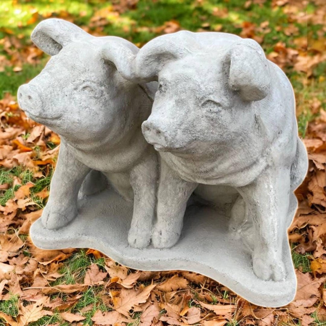Sitting Pair of Pigs Statue Couple Pigs on Base Sculpture Cement ...