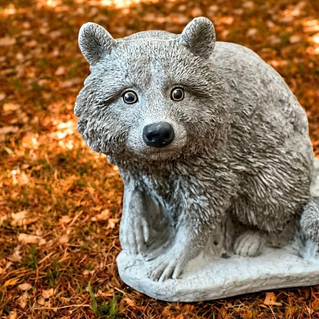 Crouching Raccoon Statuary Painted Animals Statue Cement Backyard or ...