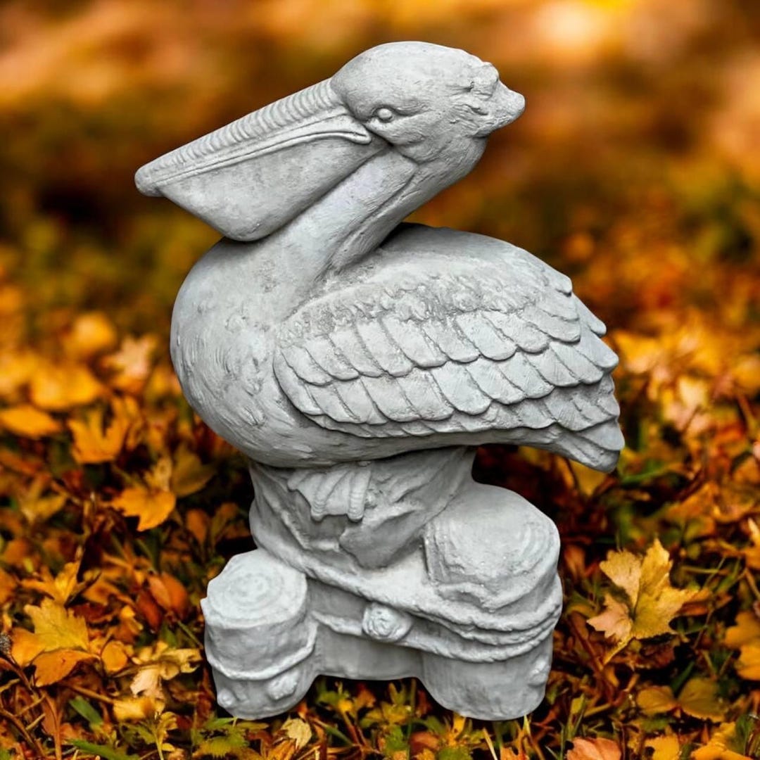 Stone Pelican Bird Standing on Post Cement Bird Statue Outdoor Bird ...