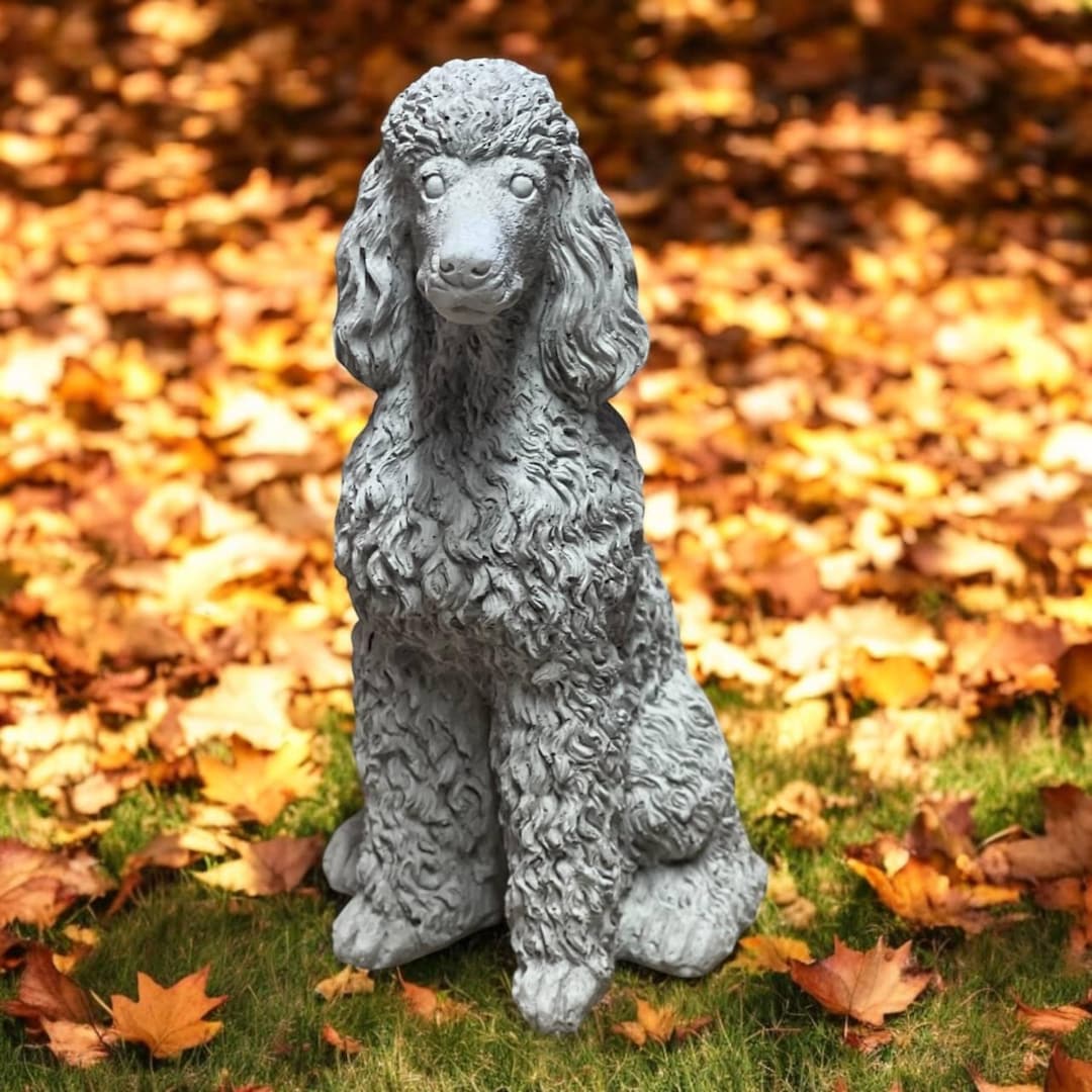 Concrete Poodle Statue Sitting Dog Sculpture Detailed Pet Memorial ...
