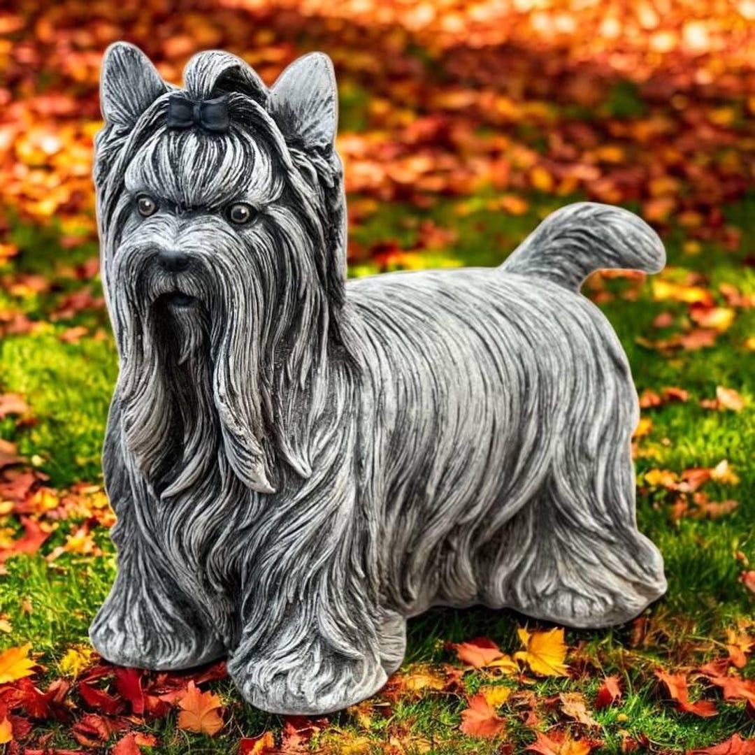 Yorkie Memorial Statue Dog With Bow Figure Painted Yorkshire Terrier ...