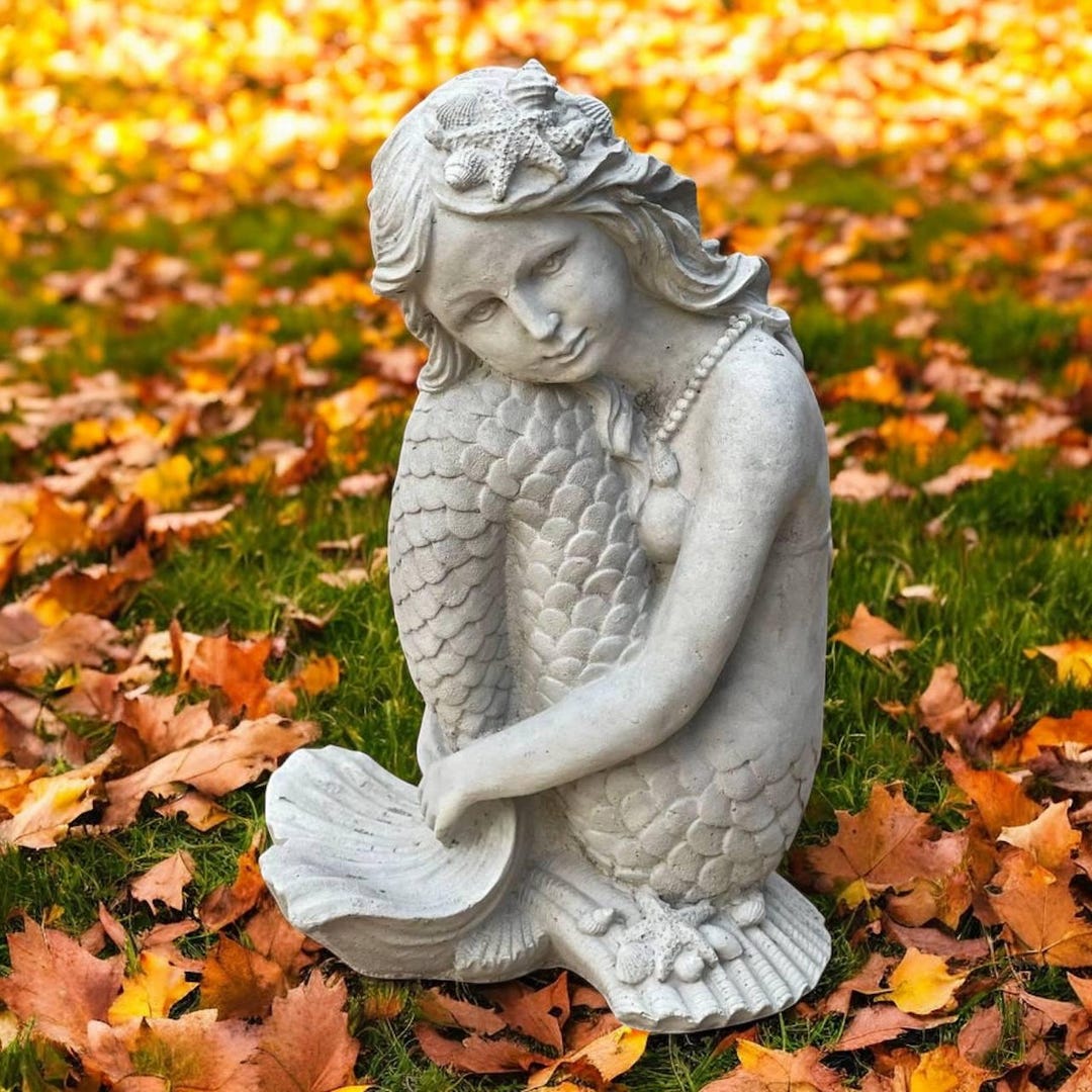 Mermaid on Shell Figure Concrete Ocean Girl Statue Stone Yard ...