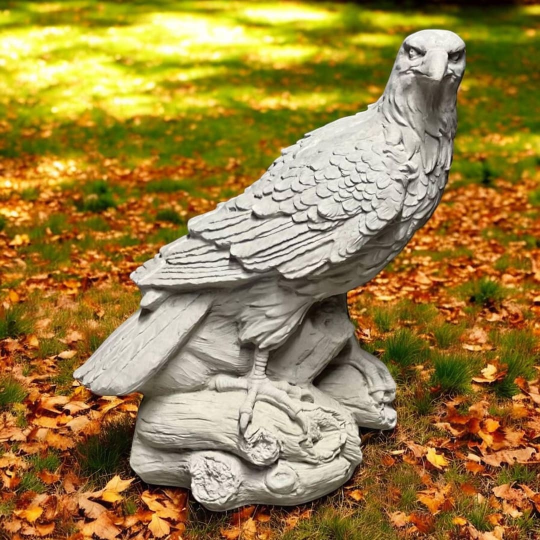 Extra Large Eagle on Log Garden Figure Perched Wild Bird Statue Cement ...