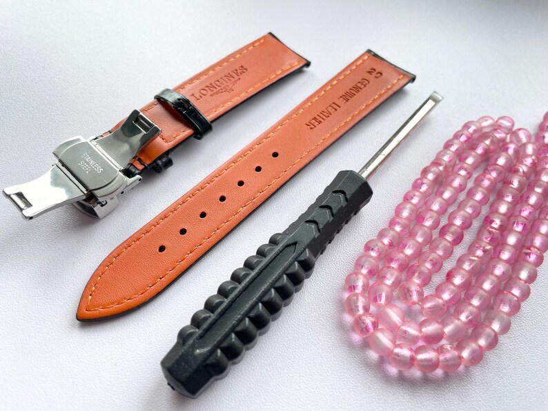 18/19/20mm Longines Black Leather Watch Strap With Stainless Steel Push ...