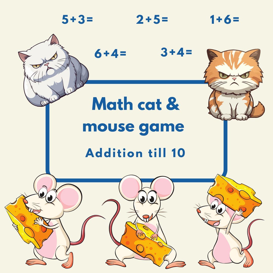 Math Game Cat and Mouse, Addition Till 10, for Children, to Play at ...