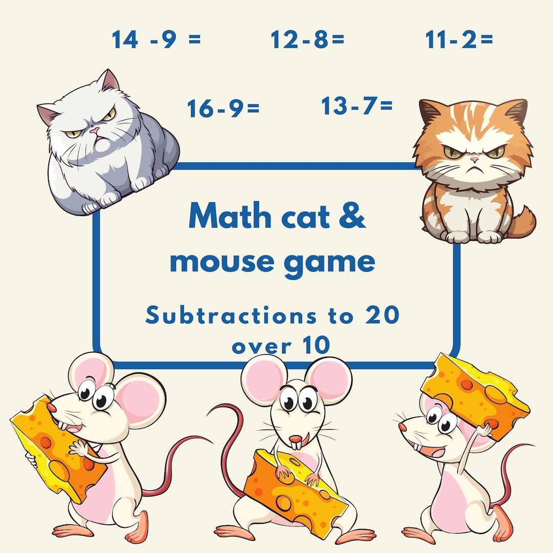 Math Game Cat and Mouse, Subtractions Until 20 Over 10, for Children ...