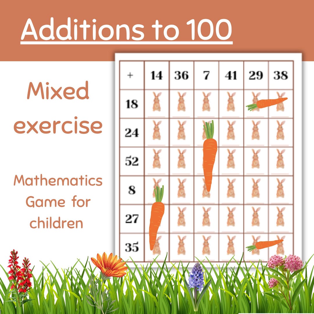 Addition Game to 100, Mixed Exercise | Printable Mathematics Game ...