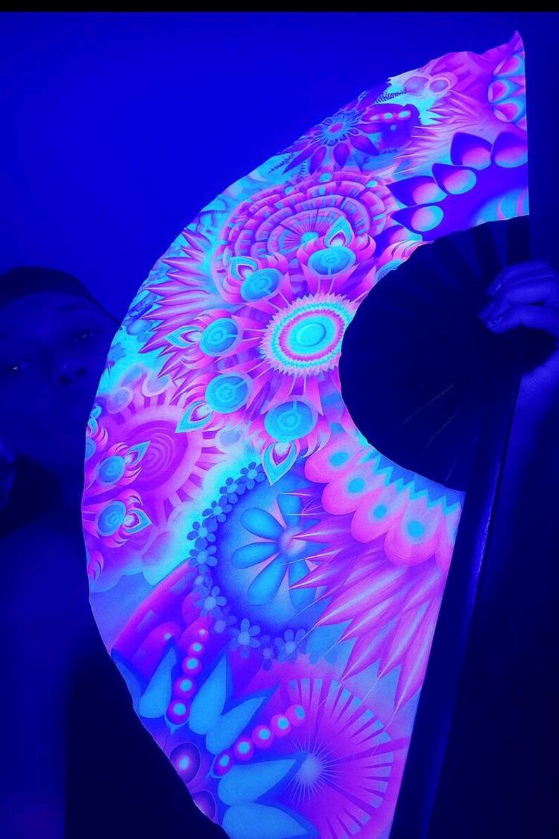 UV Reactive Hand Fan – Psychedelic Folding Fan for Raves, Festivals ...