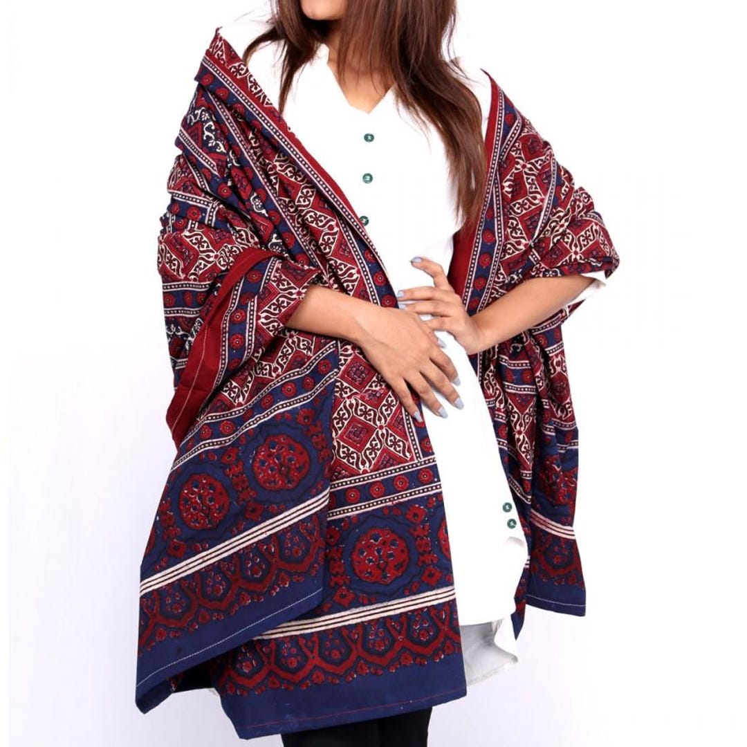 Pure Cotton Sindhi Ajrak Shawl for Men and Women Herbal Dyed Block ...