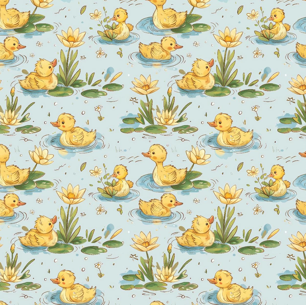Little Yellow Duck in Pond Fabric， Mallards Fabric Cute Ducks Fabric ...