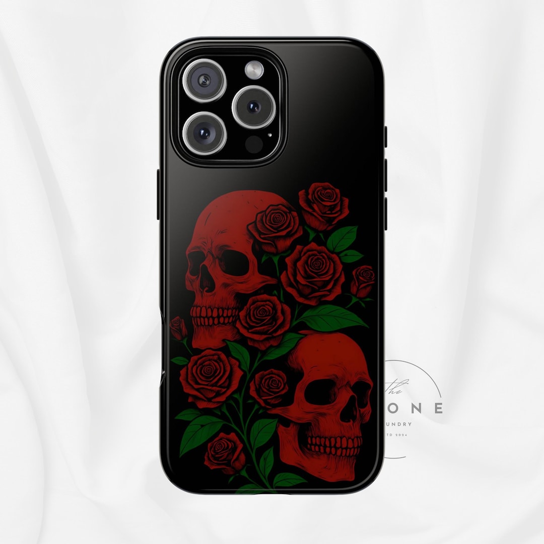 Skull and Roses Tough Phone Case, Gothic Floral, Goth Halloween Gift ...