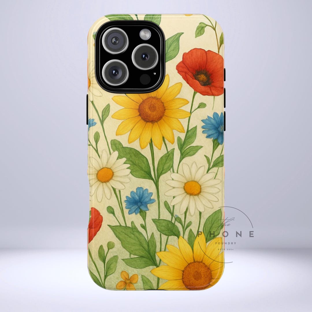 Cottagecore Wildflower Tough Phone Case, Hand Drawn Floral Art Design ...
