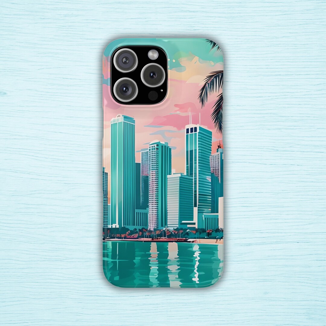 Miami Cityscape Slim Phone Case, Skyline Tropical Sunset Art, Urban ...