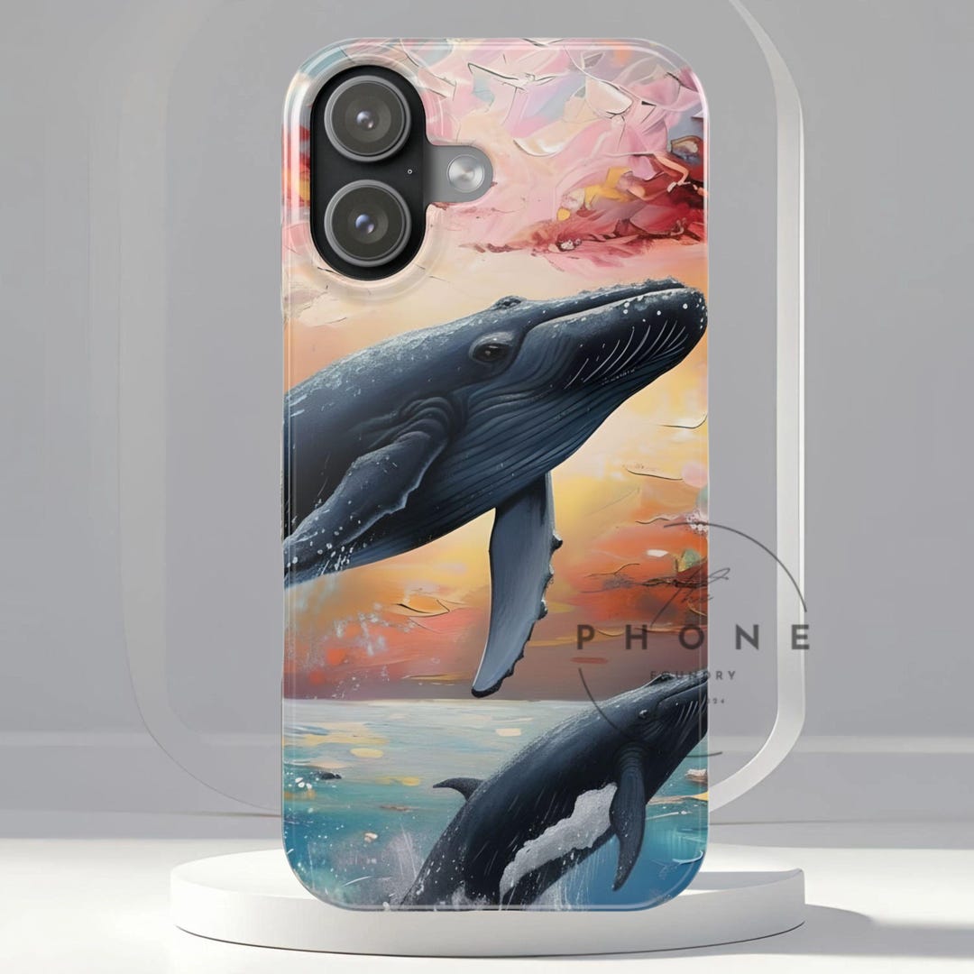 Whale Ocean Scenery Slim Phone Case, Oil Painting, Sunset Sea Life ...