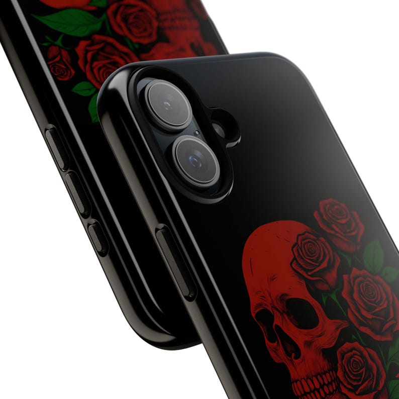 Skull and Roses Tough Phone Case, Gothic Floral, Goth Halloween Gift ...