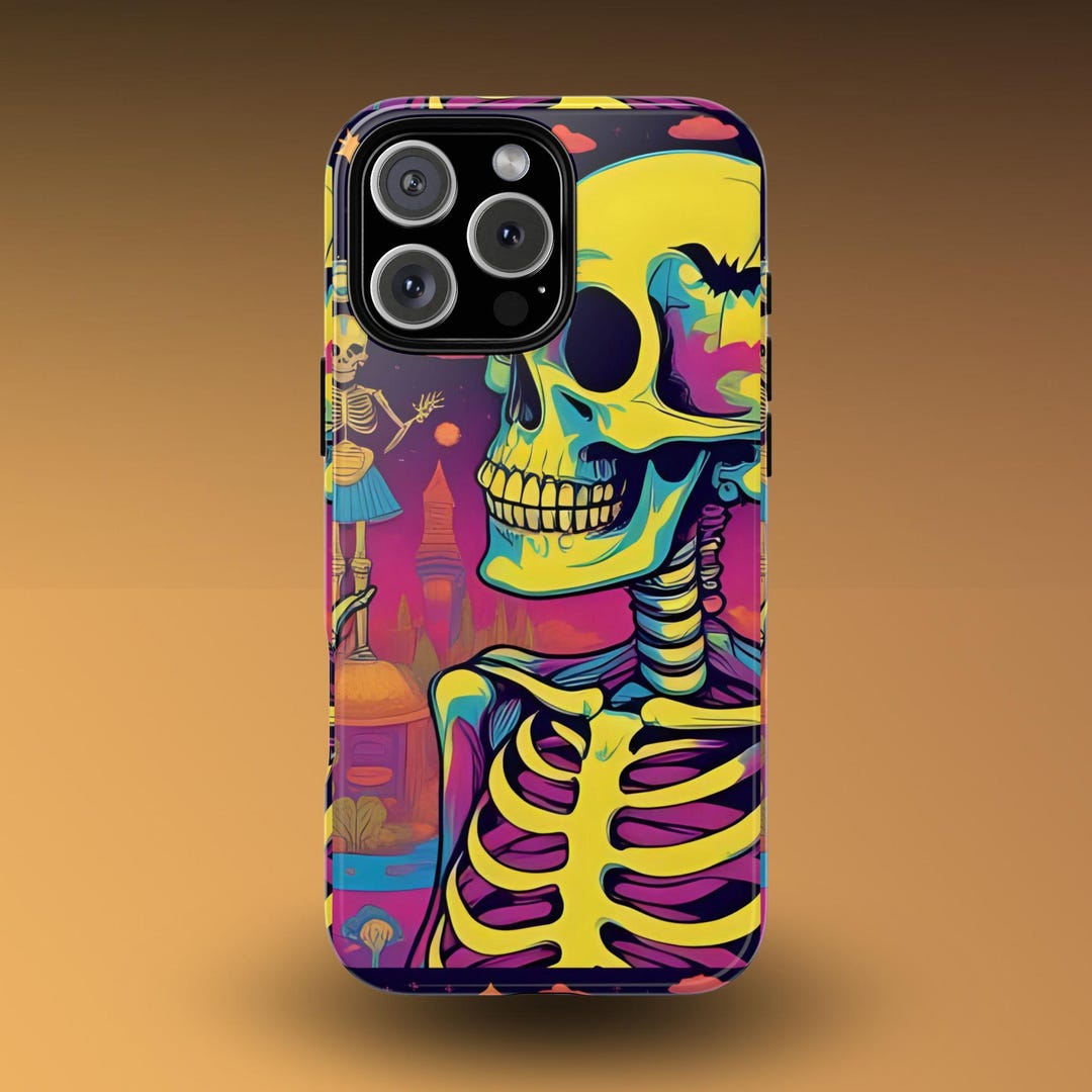 Summerween Neon Skeleton Phone Case, Retro Halloween Aesthetic Phone ...