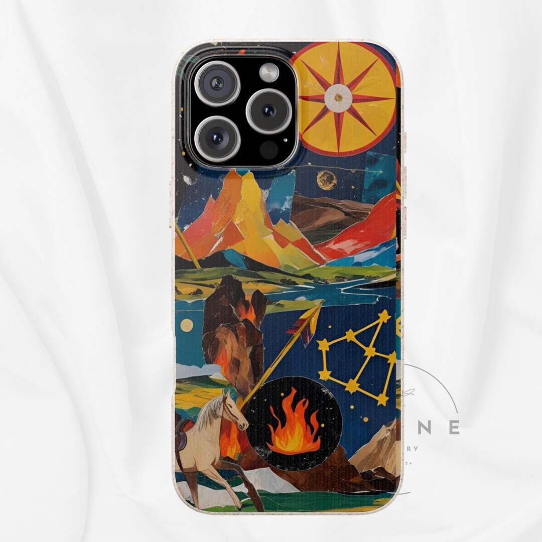 Sagittarius Collage Biodegradable Phone Case, Zodiac Adventure ...