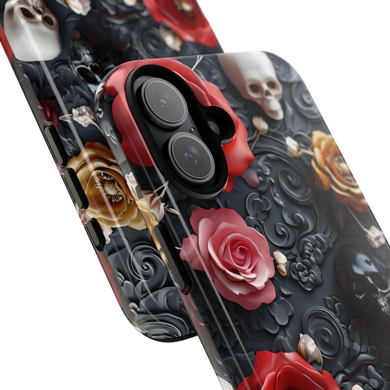 Tough Goth Skull Floral Phone Case, Whimsigoth Red Rose Aesthetic Cover ...