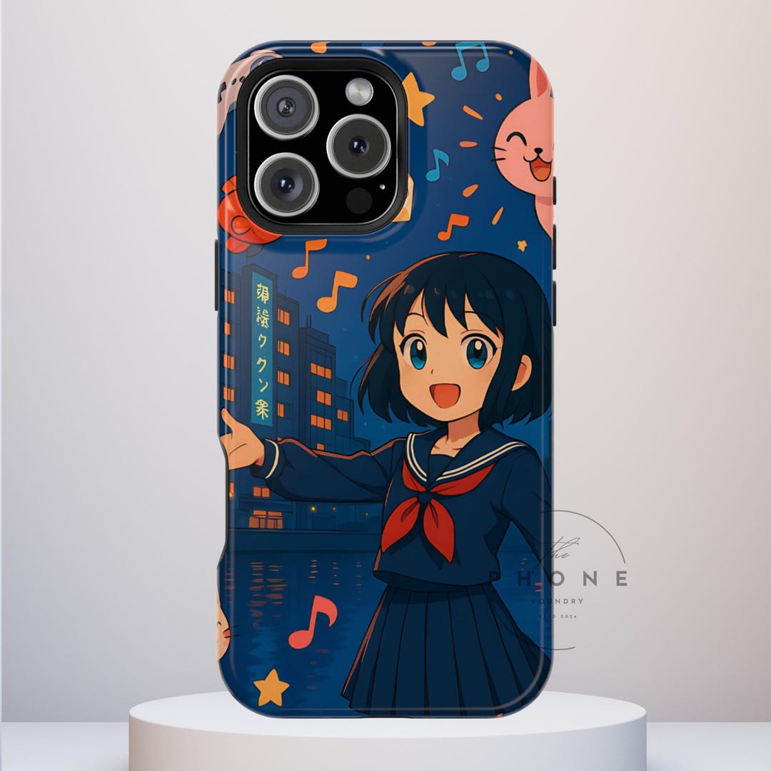Kawaii Anime Girl Tough Phone Case, Retro Japanese School Girl ...