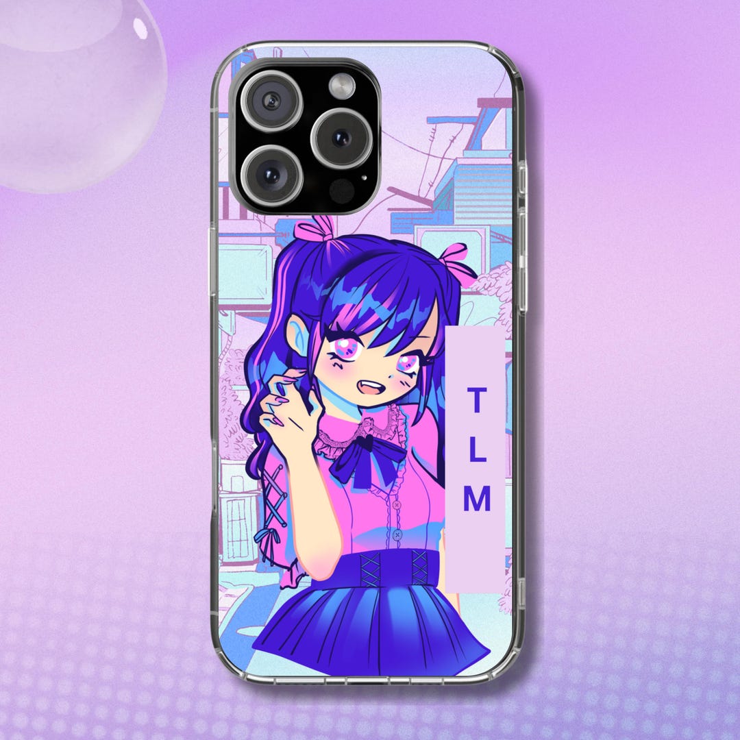 Personalized Initials, Anime Girl Phone Case, Soft Pastel Kawaii ...