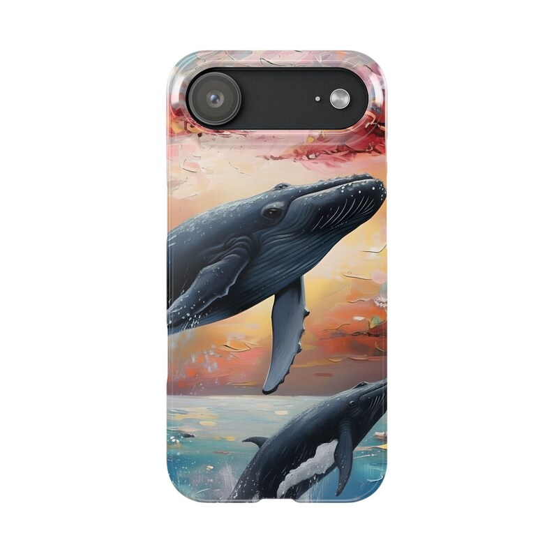 Whale Ocean Scenery Slim Phone Case, Oil Painting, Sunset Sea Life ...