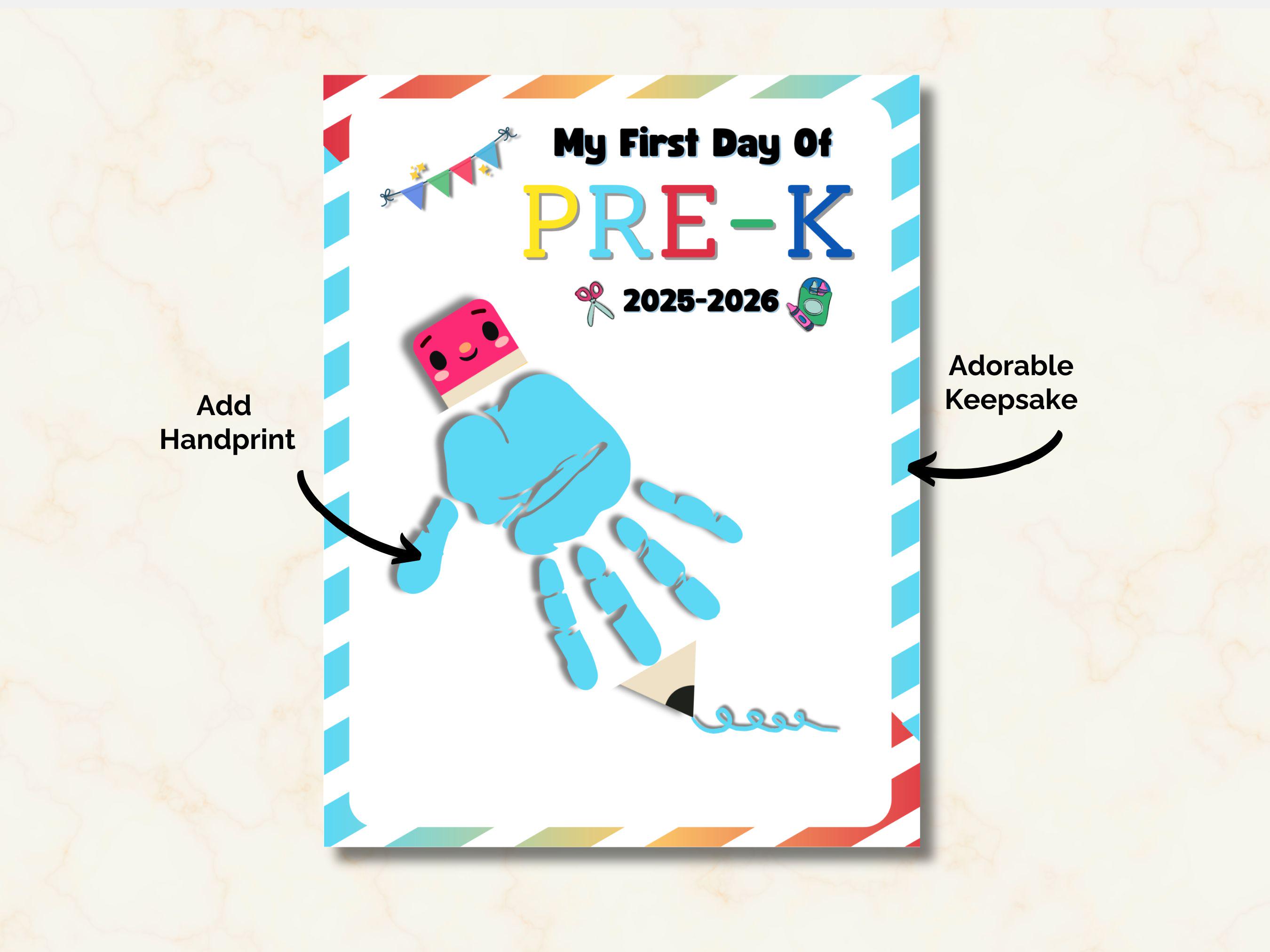 Pencil First Day of School Pre K Craft, Back to School Handprint Art ...