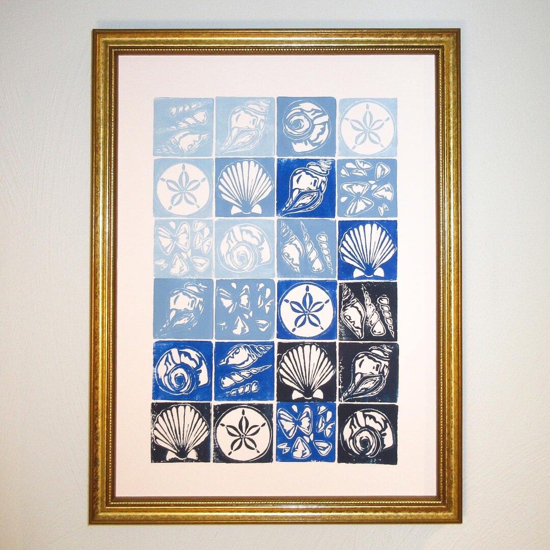 Shell Tiles, Multicolor Linocut Prints, 8"x12" - Etsy