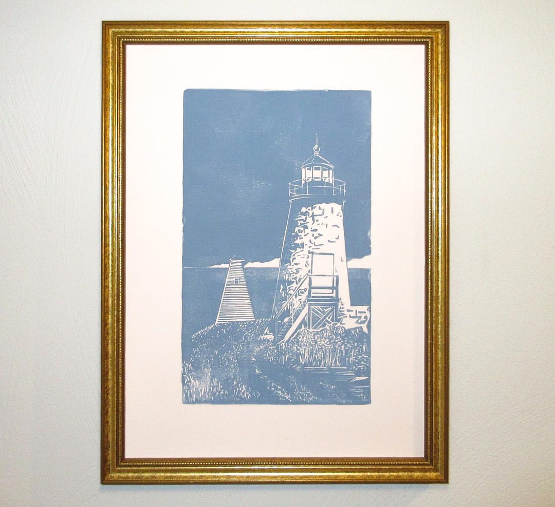 Lighthouse Linocut Print 11"x15" - Etsy