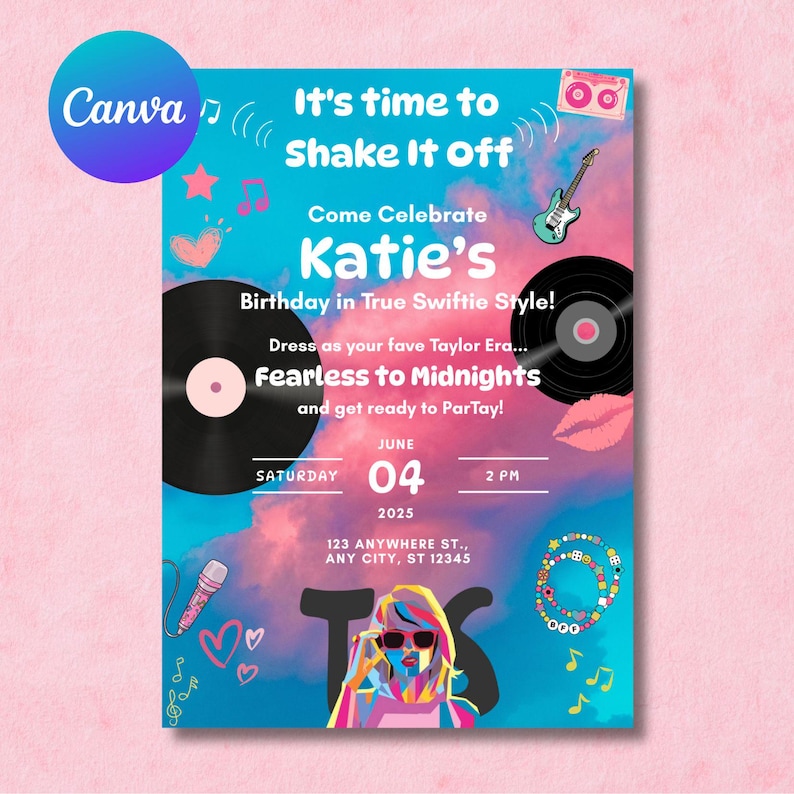Swiftie Birthday Invitation | Taylor Era Party Invite | Editable ...