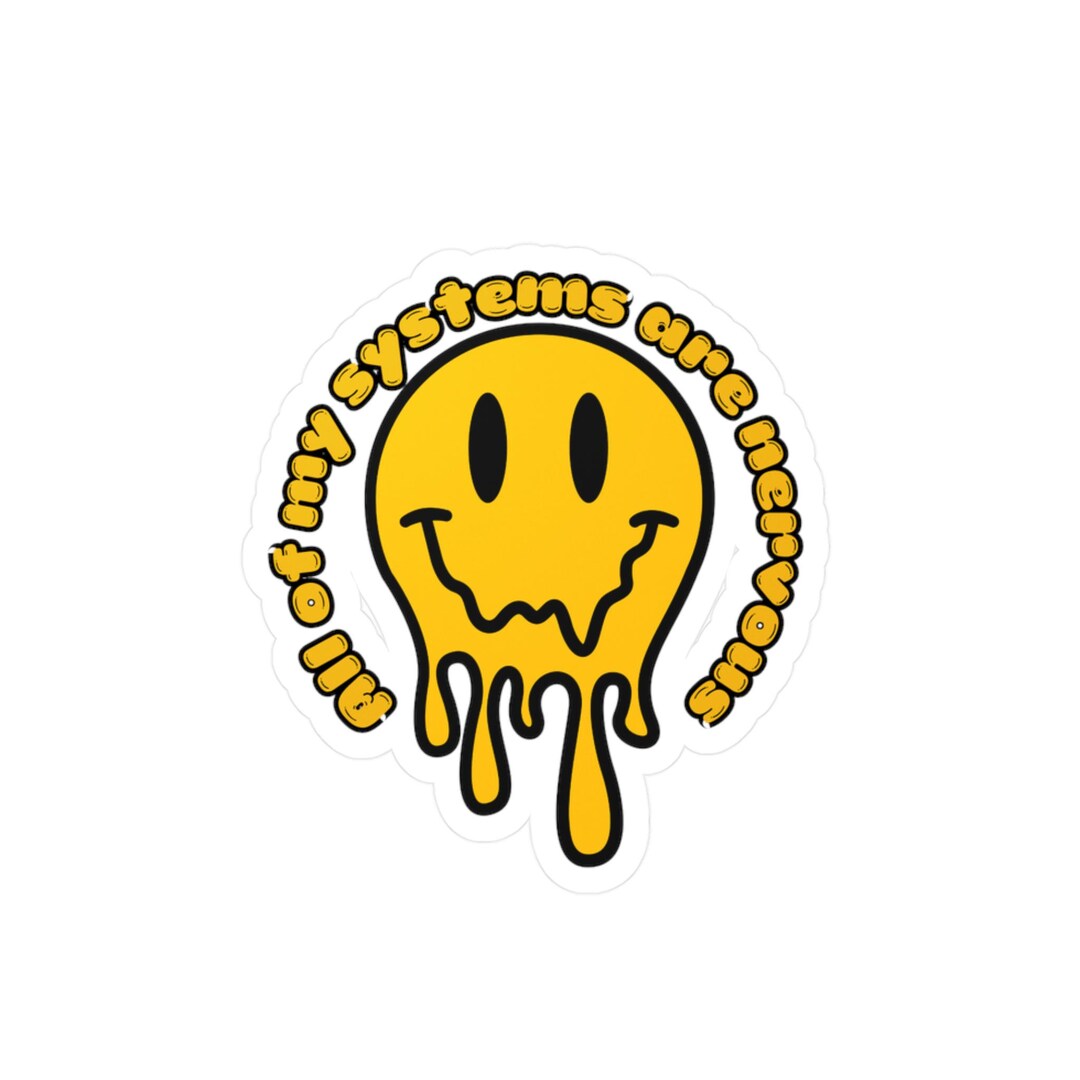 Nervous Smiley Face Drip Vinyl Sticker - Laptop, Water Bottle, Kindle ...