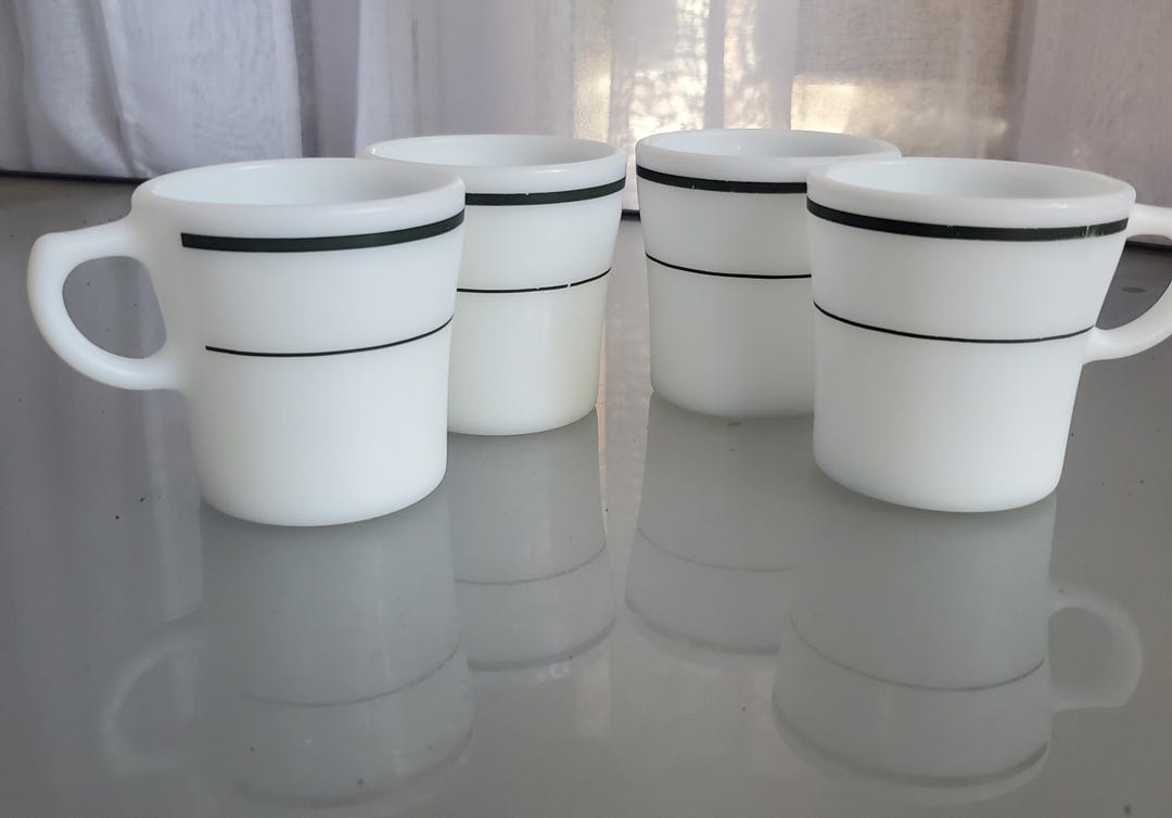 PYREX Coffee Mugs, Set of Four With Forest Diner Green Stripes, Vintage ...