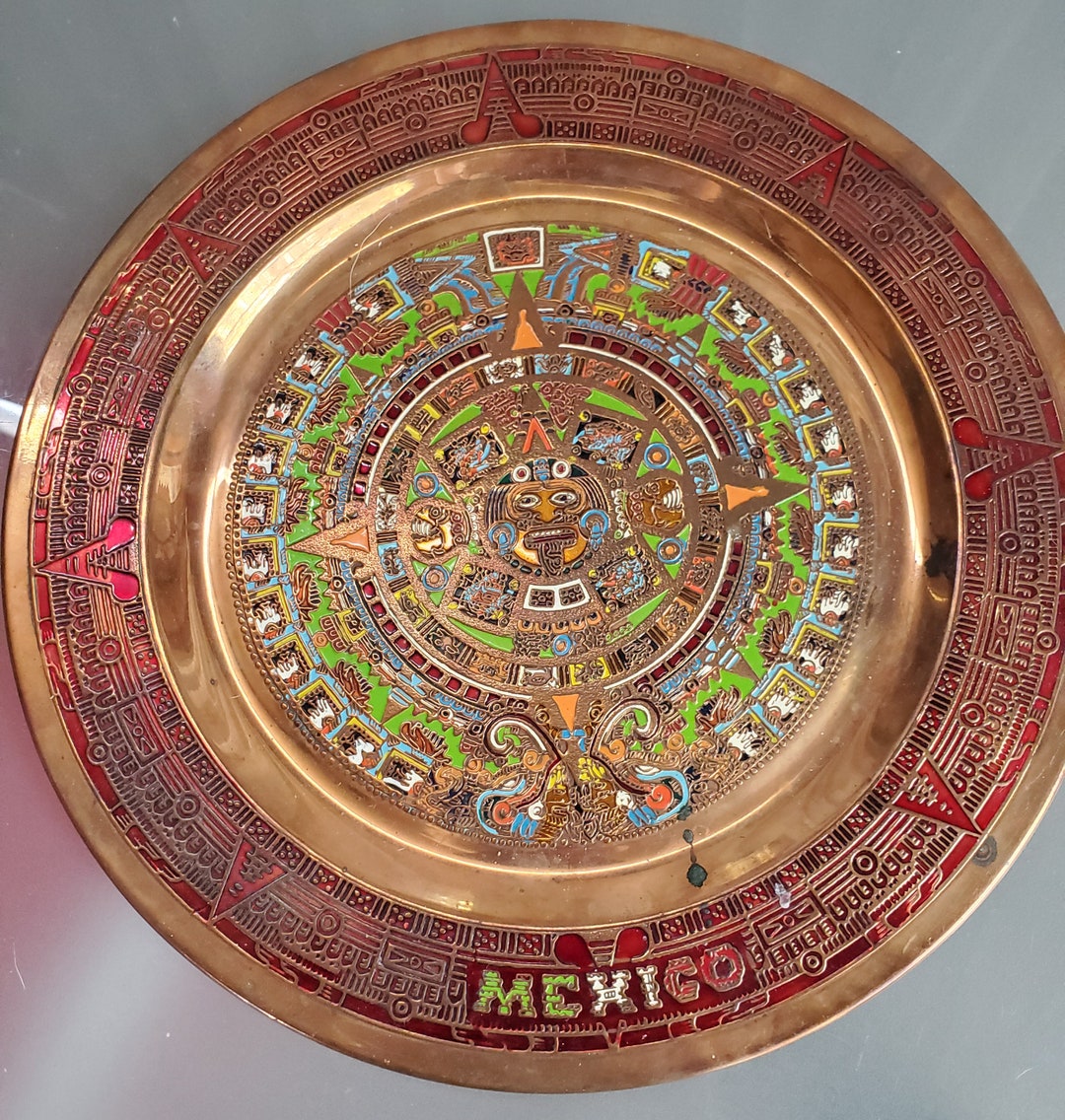 Souvenir Brass Tray With Aztec Calendar From Mexico, Vintage Wall Décor ...